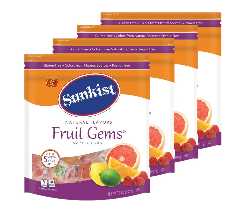 4 Pack | Sunkist Fruit Gems Assorted Soft Candy, 2 lb Resealable Bag ...