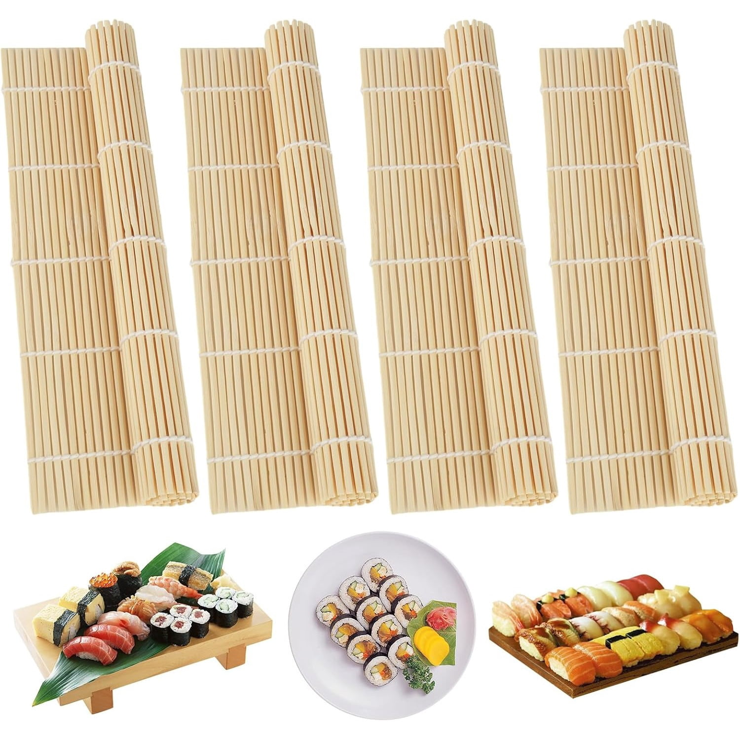 4 Pack Sushi Rolling Mats, 24 x 24 cm Bamboo Mat, Sushi Roller ...