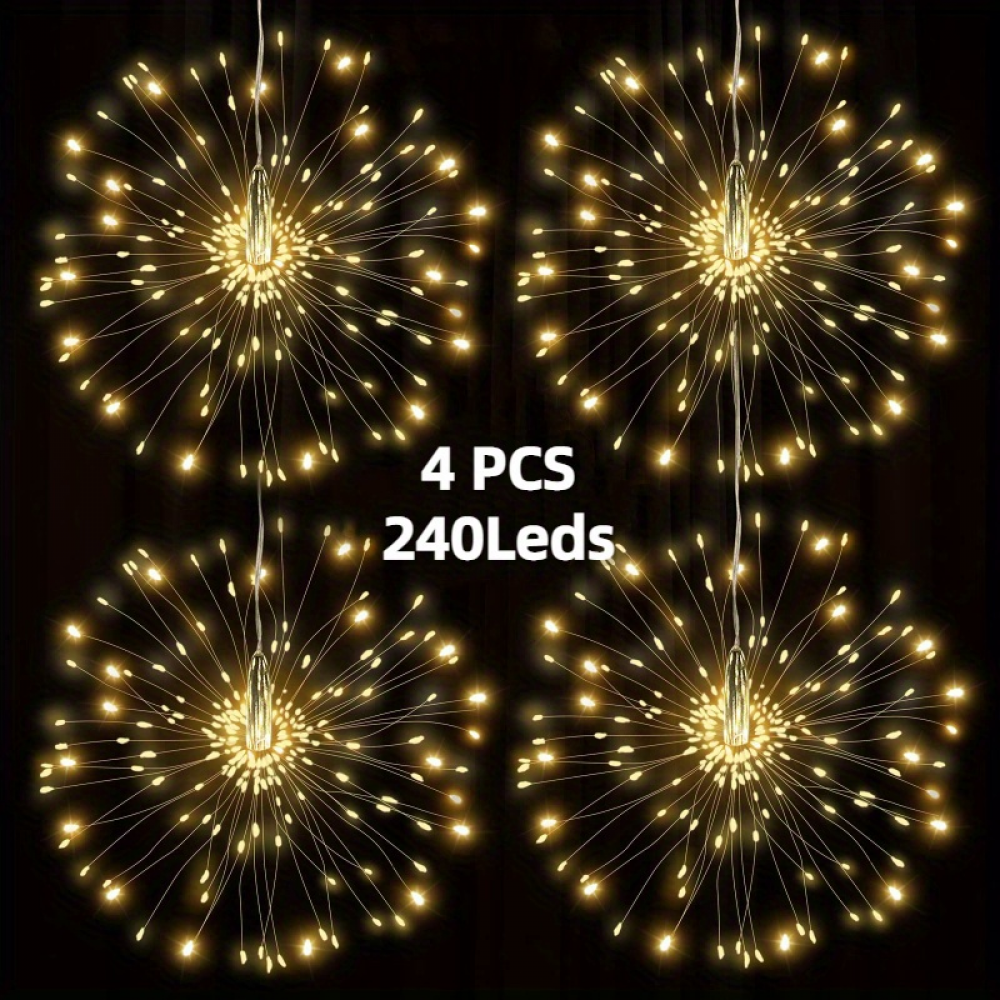 4 Pack, Suspended Solar Fireworks Light, 240/360/480 Leds Star Burst ...