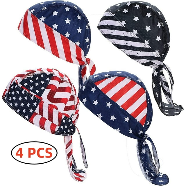 4 Pack Sweat Wicking Doo Rag Cooling Dew Rag Helmet Liner Hat Large