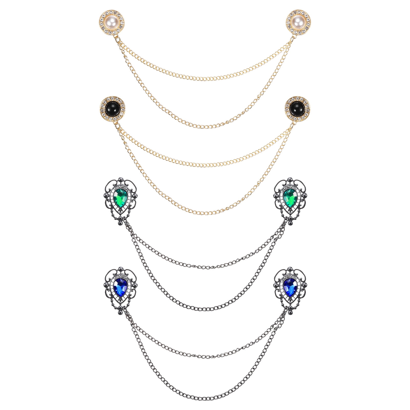 4 Pack Sweater Clips Vintage Cardigan Collar Clips with Chain for Women ...