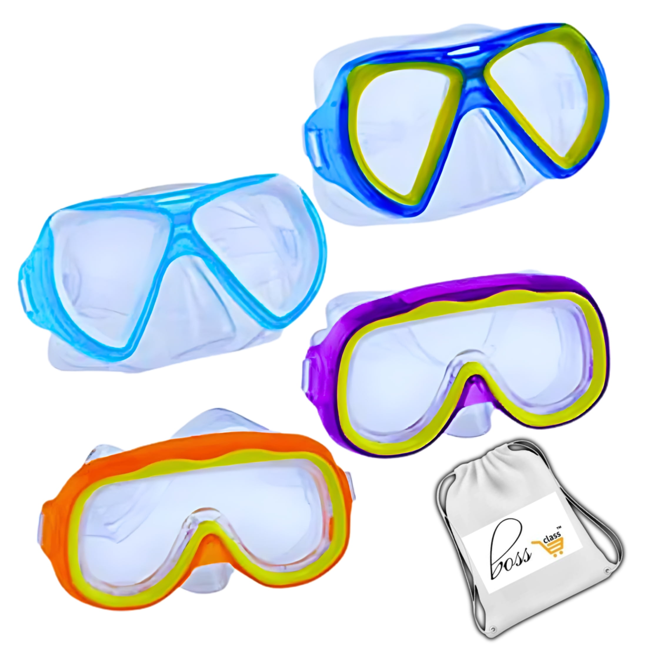 BCL 4-Pack Swim Goggles with Nose Cover for Kids & Adults, Adjustable ...