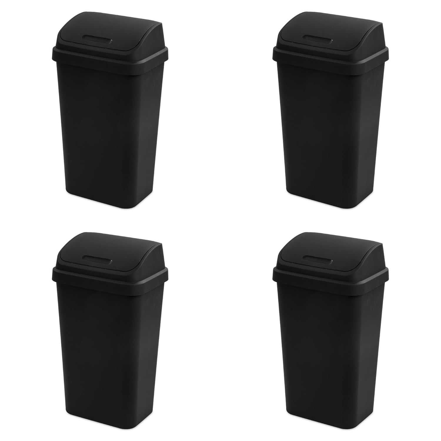 4-Pack Swing Top Wastebasket, Sleek Square Profile Trash Can, 13 Gallon ...