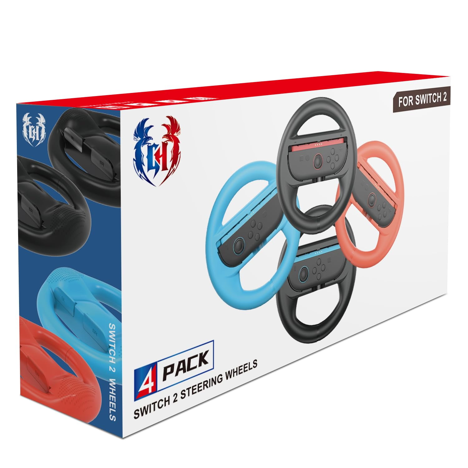 4 Pack Switch 2 Steering Wheel Compatible with Mario Kart World, Mario ...