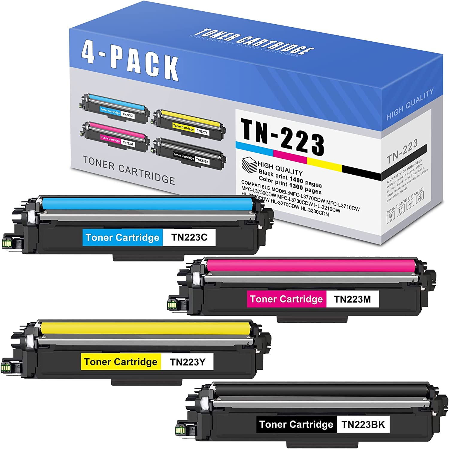 4 Pack TN223BK TN223C TN223M TN223Y (1BK+1C+1M+1Y) Compatible Toner ...