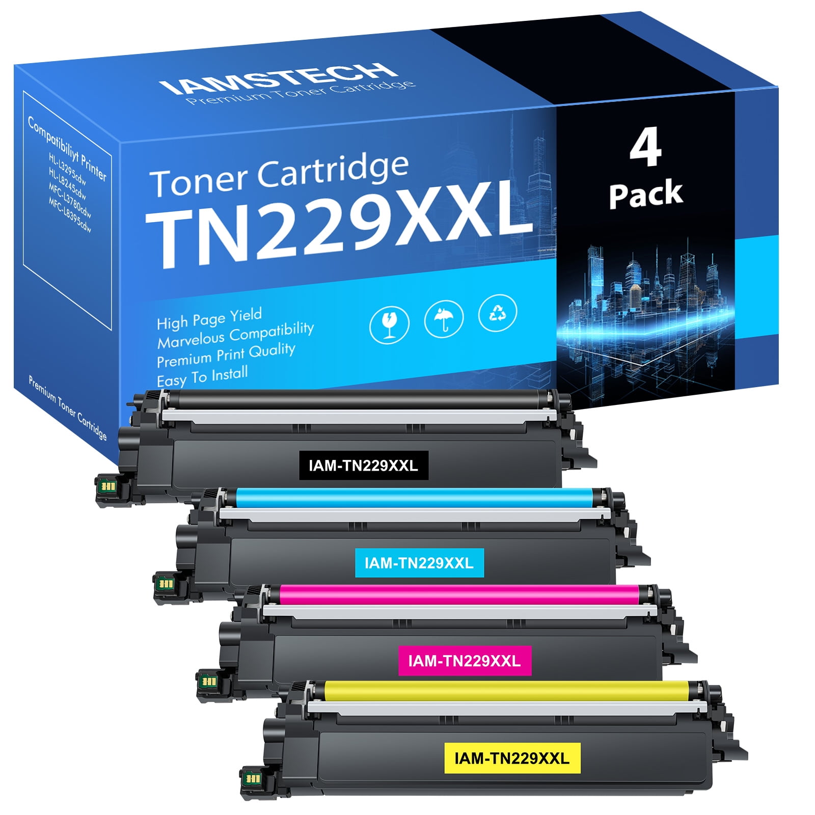 4-Pack TN229XXL Toner Cartridge with Chip Compatible for Brother ...