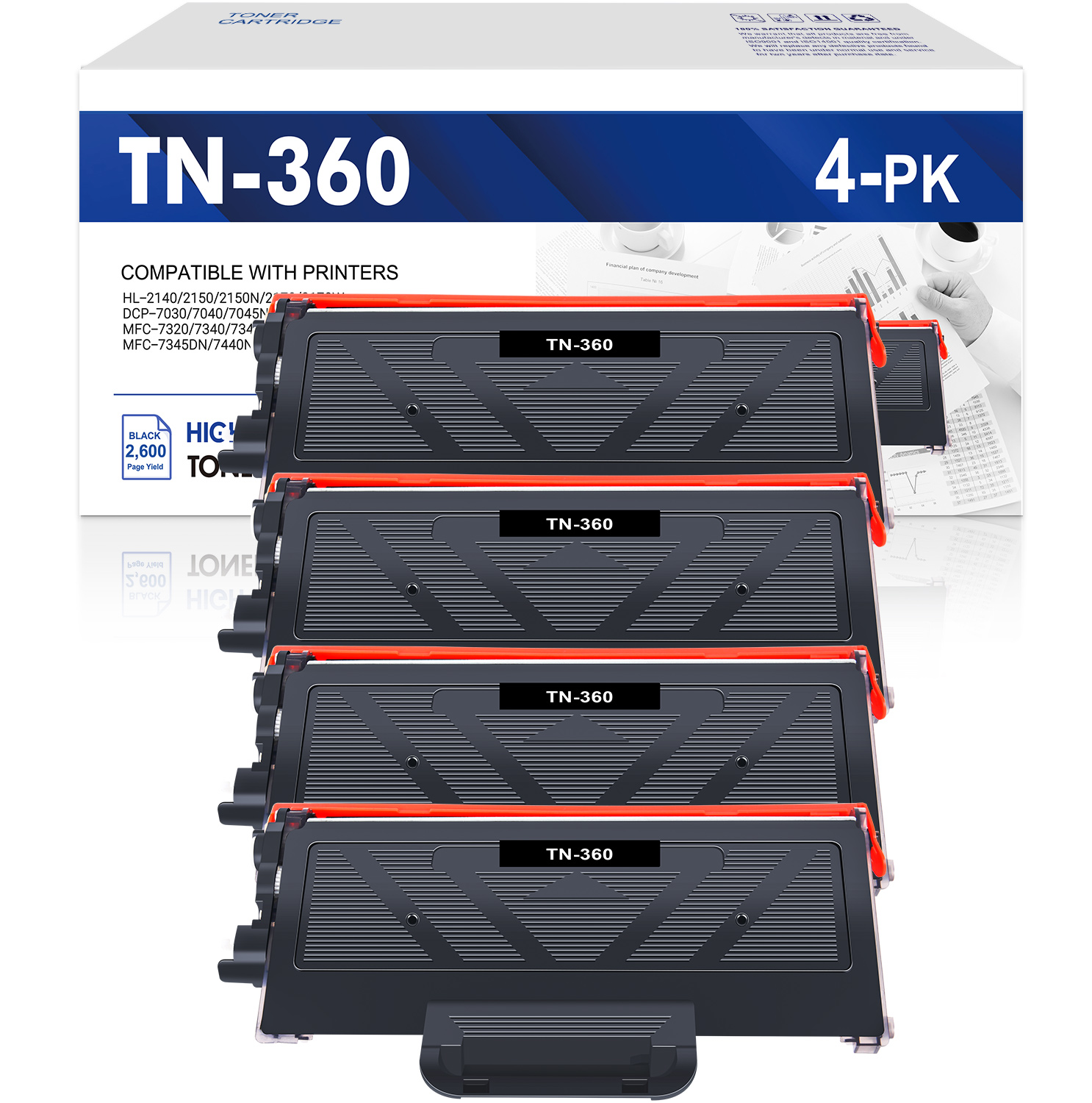 4-Pack TN360 Toner Cartridges Compatible for Brother TN360 TN330 TN-360 HL-2140 2150 2170 DCP ...