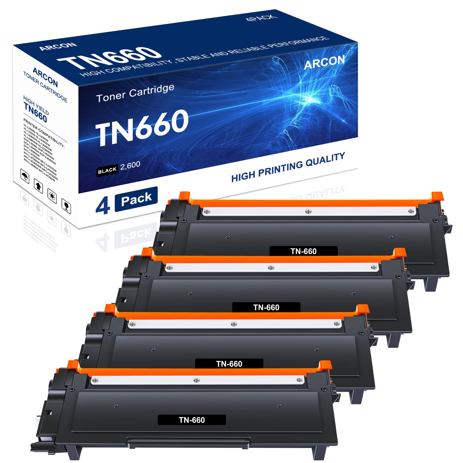 Arcon 4-Pack Compatible Toner Cartridge TN660 TN-660 High Yield for ...