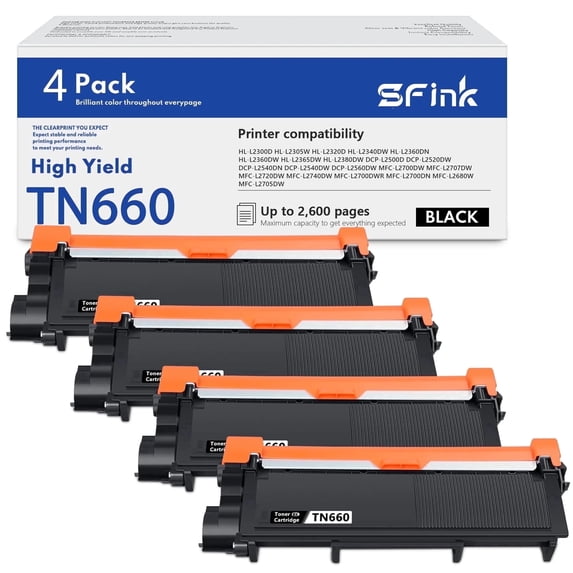 TN660 TN630 Toner Cartridge High Yield 4-Pack Black Compatible for ...