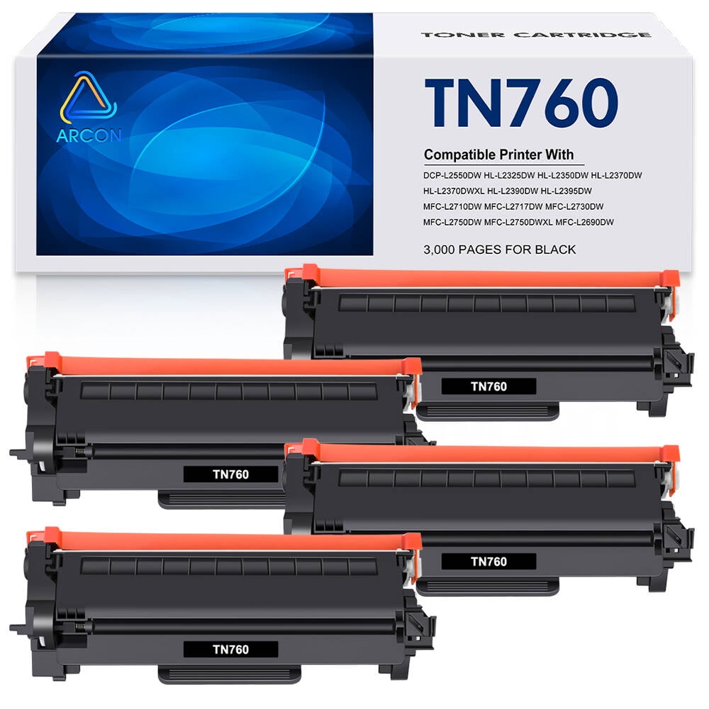 4-Pack TN760 Black Toner Cartridge Compatible for Brother TN-760 TN760 ...