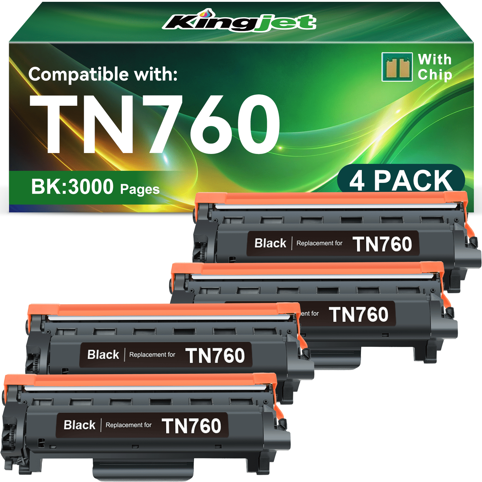 4-Pack TN760 Black Toner Cartridge Compatible for Brother TN-760 TN760 ...