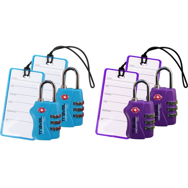 (4-Pack) TSA Luggage Lock + Matching TAG | BRIGHT COLORS Help Easily ...