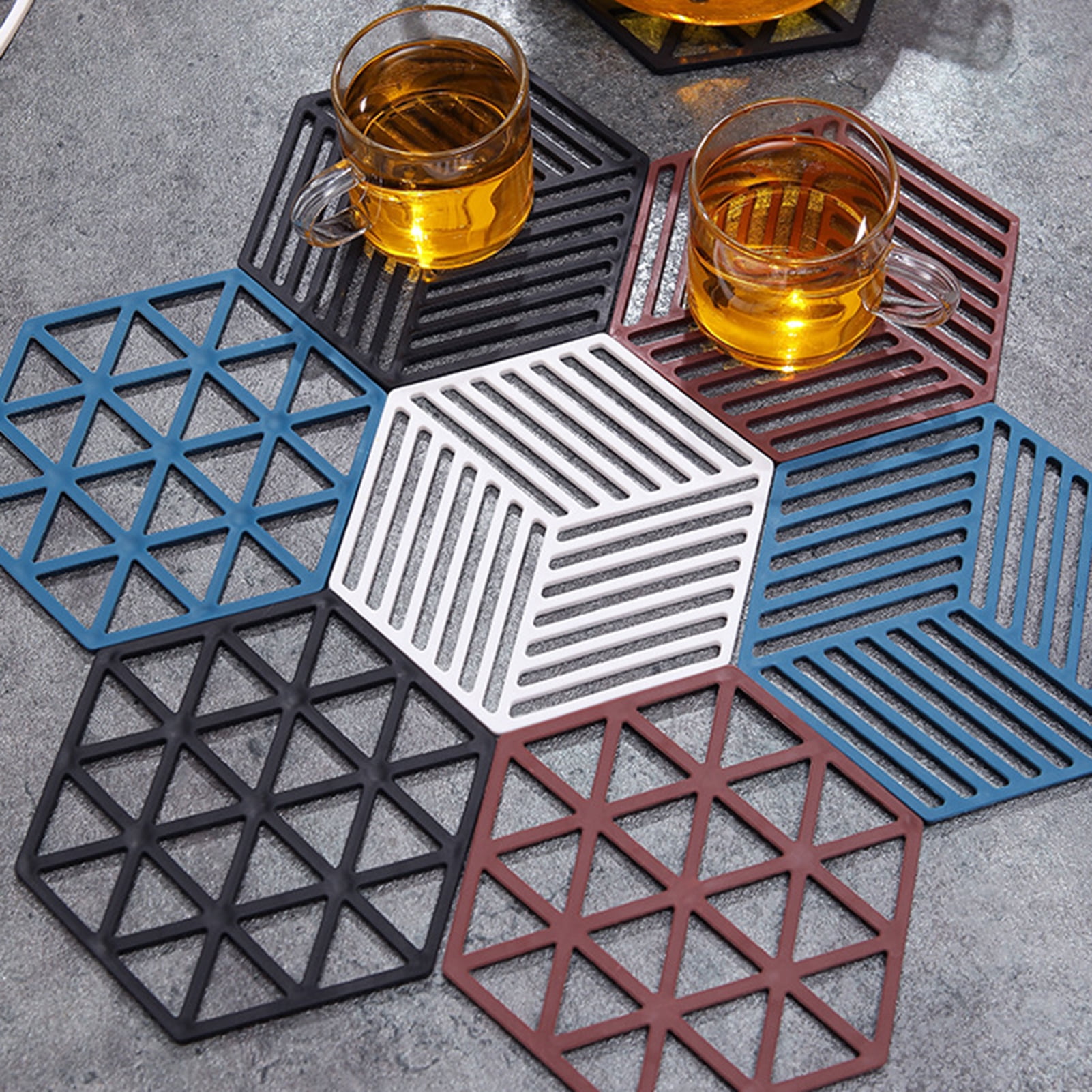 4-Pack Table Mats, Tableware Insulation Mat Coaster Hexagon Silicone ...