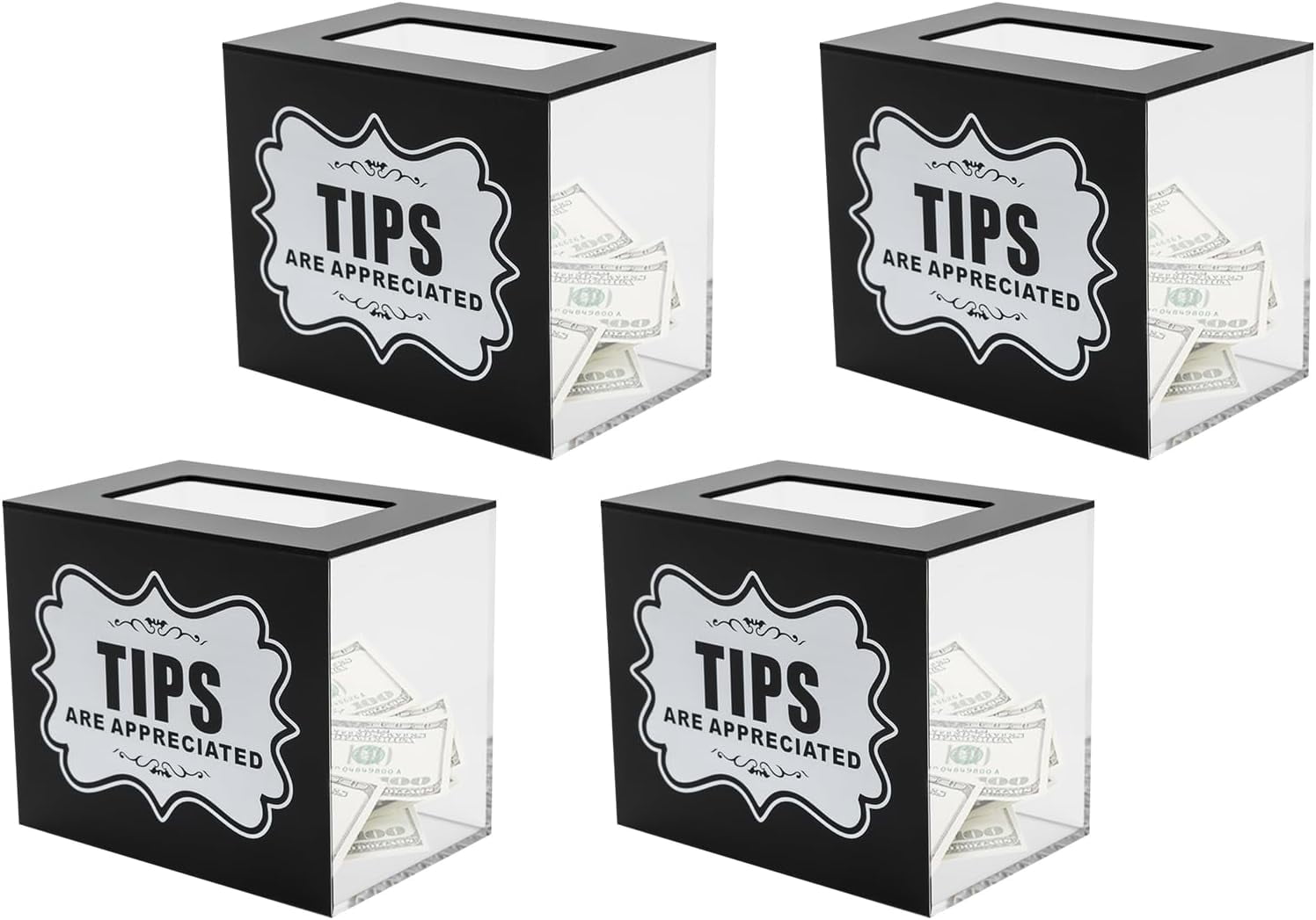 4 Pack Tabletop Tip Jar, Acrylic Tip Box Cash Box Donation Tip Bucket ...