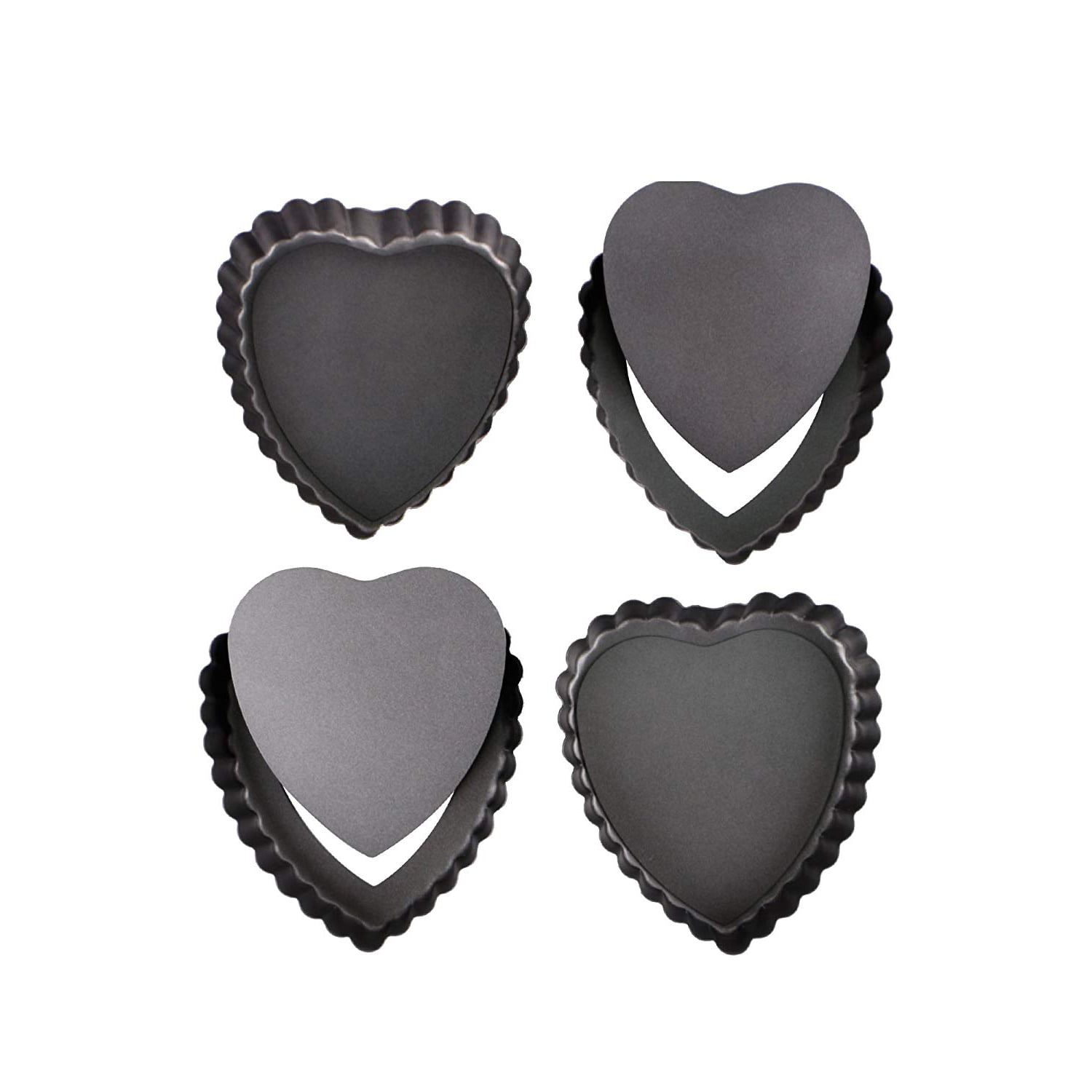 4-Pack Tart Pans with Removable Bottom Heart Shaped Quiche Pans Pie ...