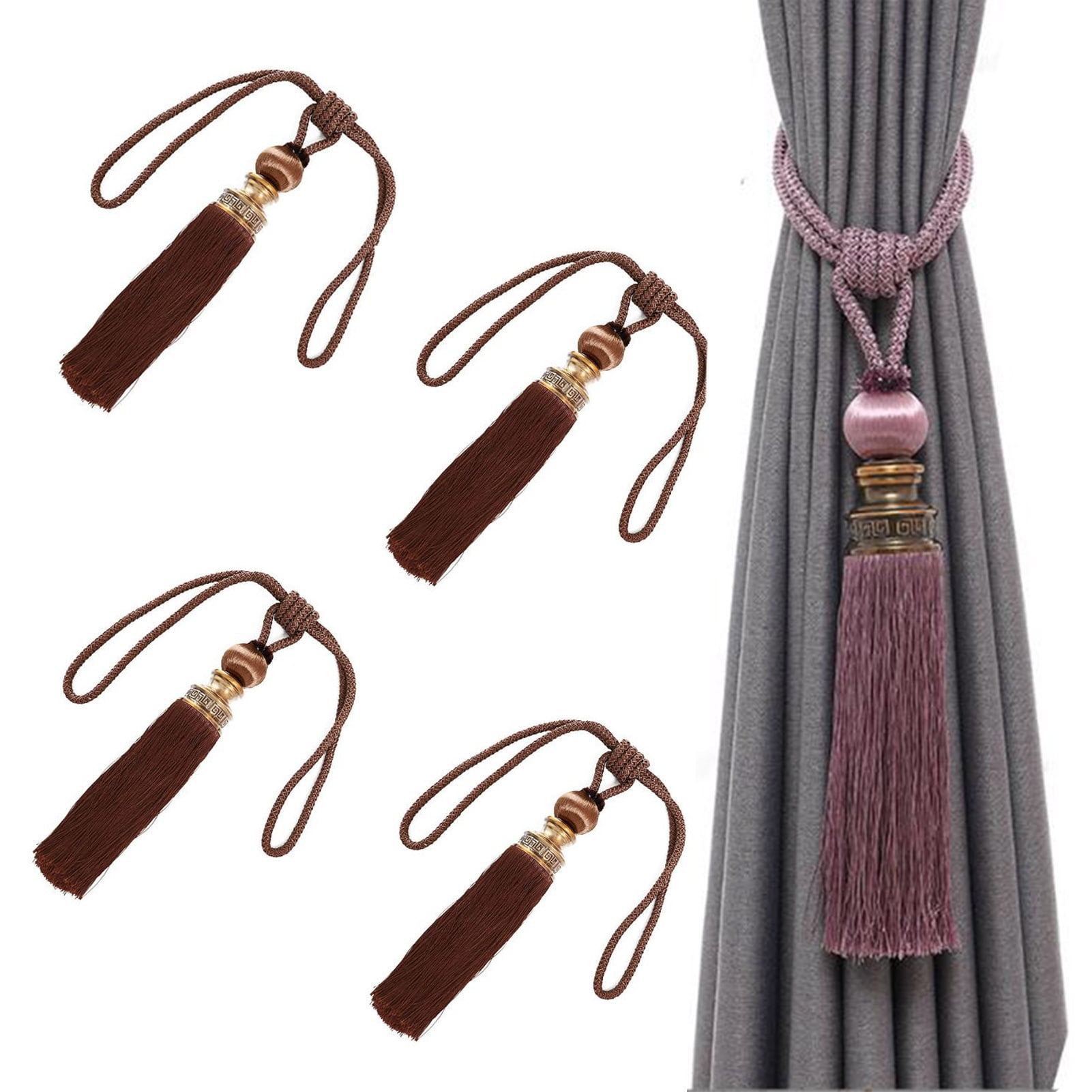 4 Pack Tassel Curtain Tiebacks, Curtain Tie Backs Rope Tassels for ...