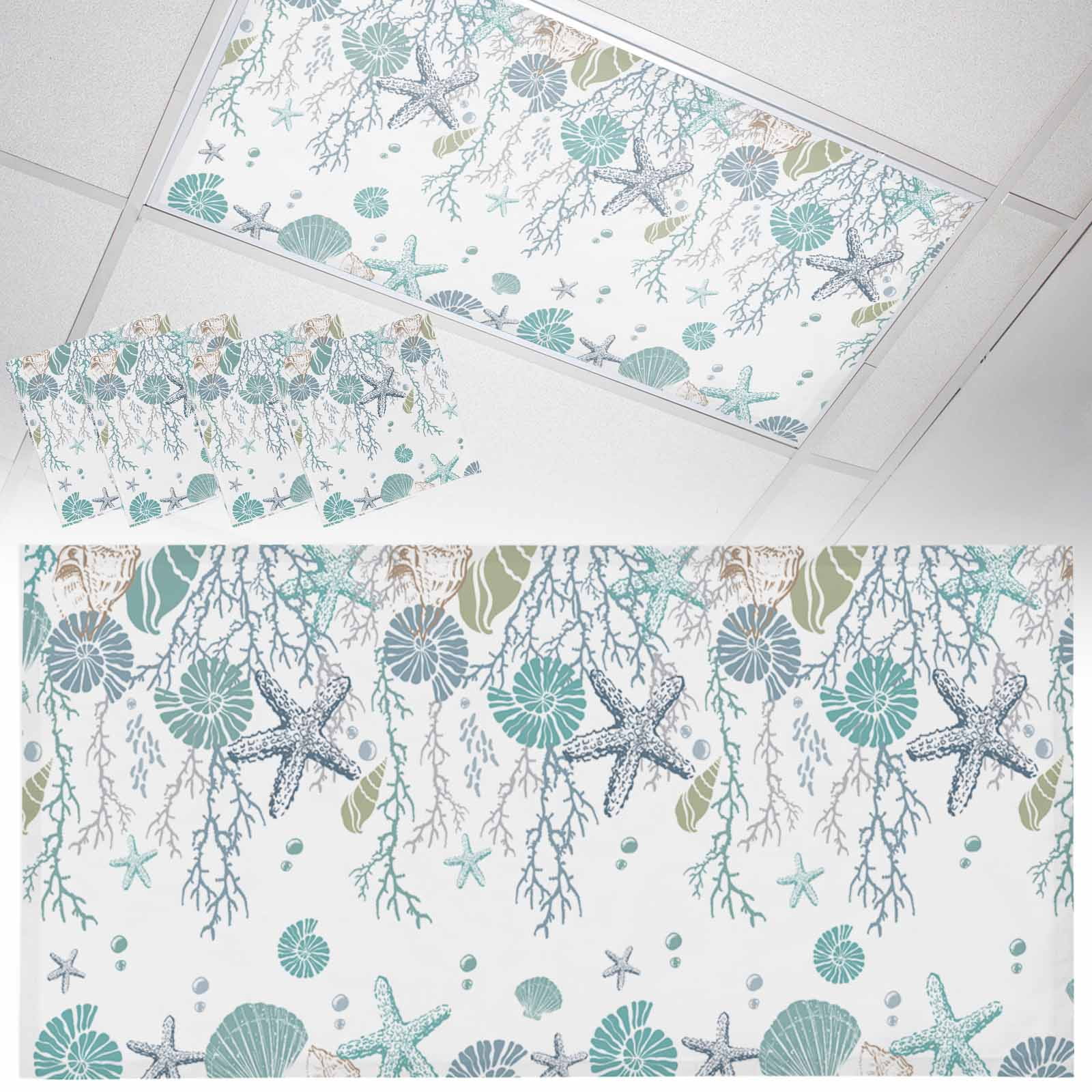 4 Pack Teal Coastal Fluorescent Light Covers for Ceiling Lights ...