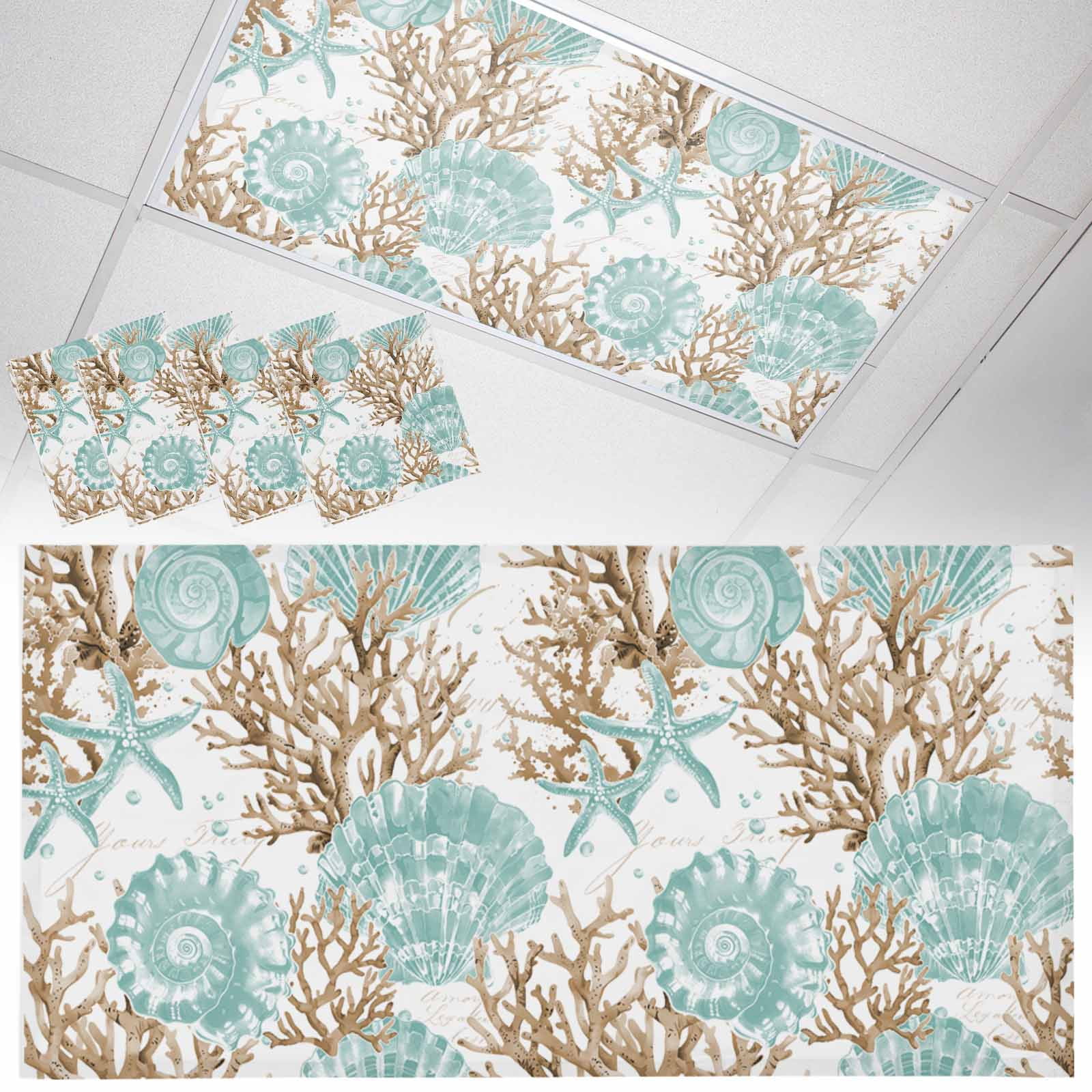 4 Pack Teal Starfish Shell Fluorescent Light Covers for Ceiling Lights ...