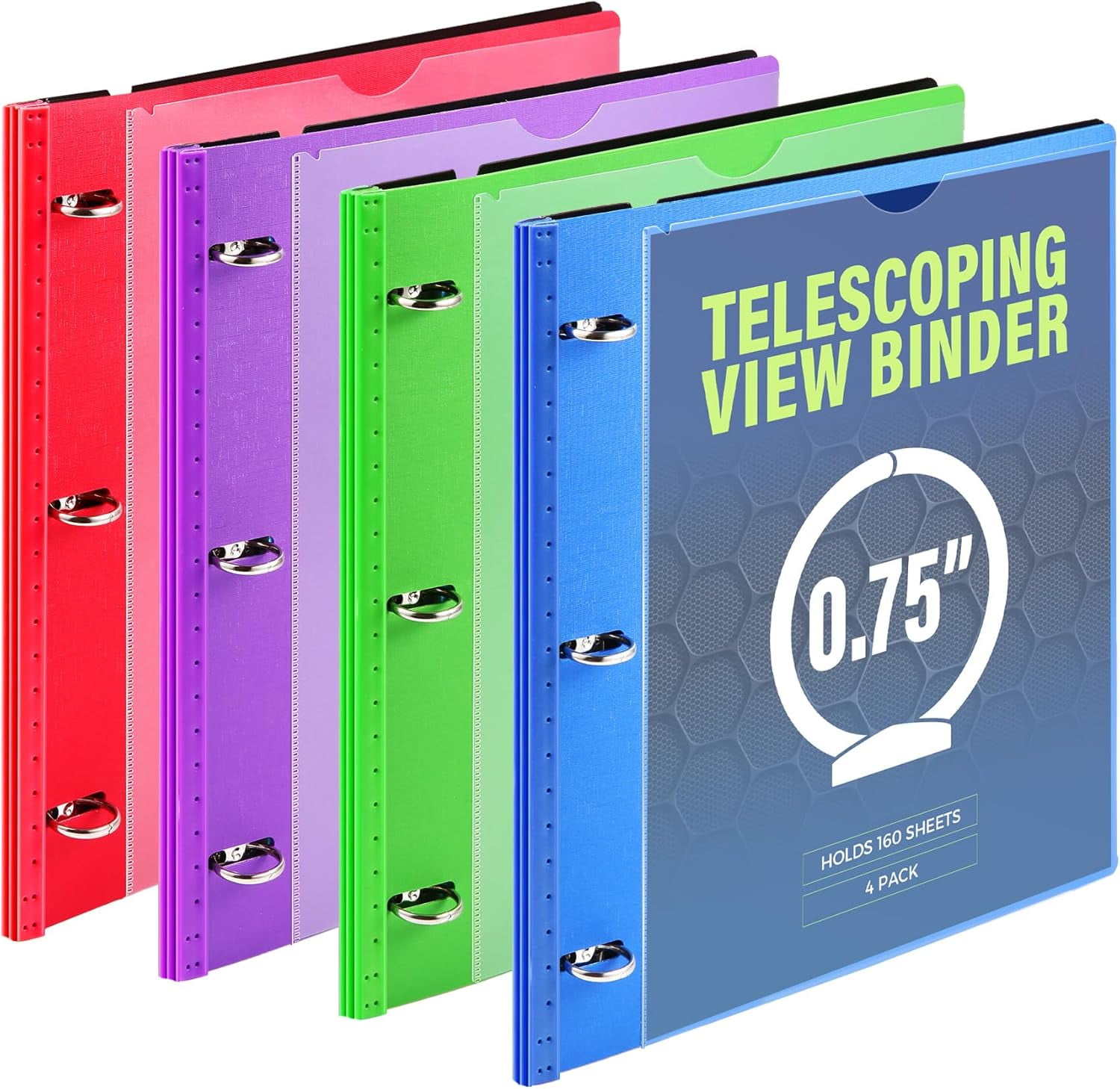 4-Pack Telescoping 3 Ring Binder(0.75"), Expandable Flexible Binder ...