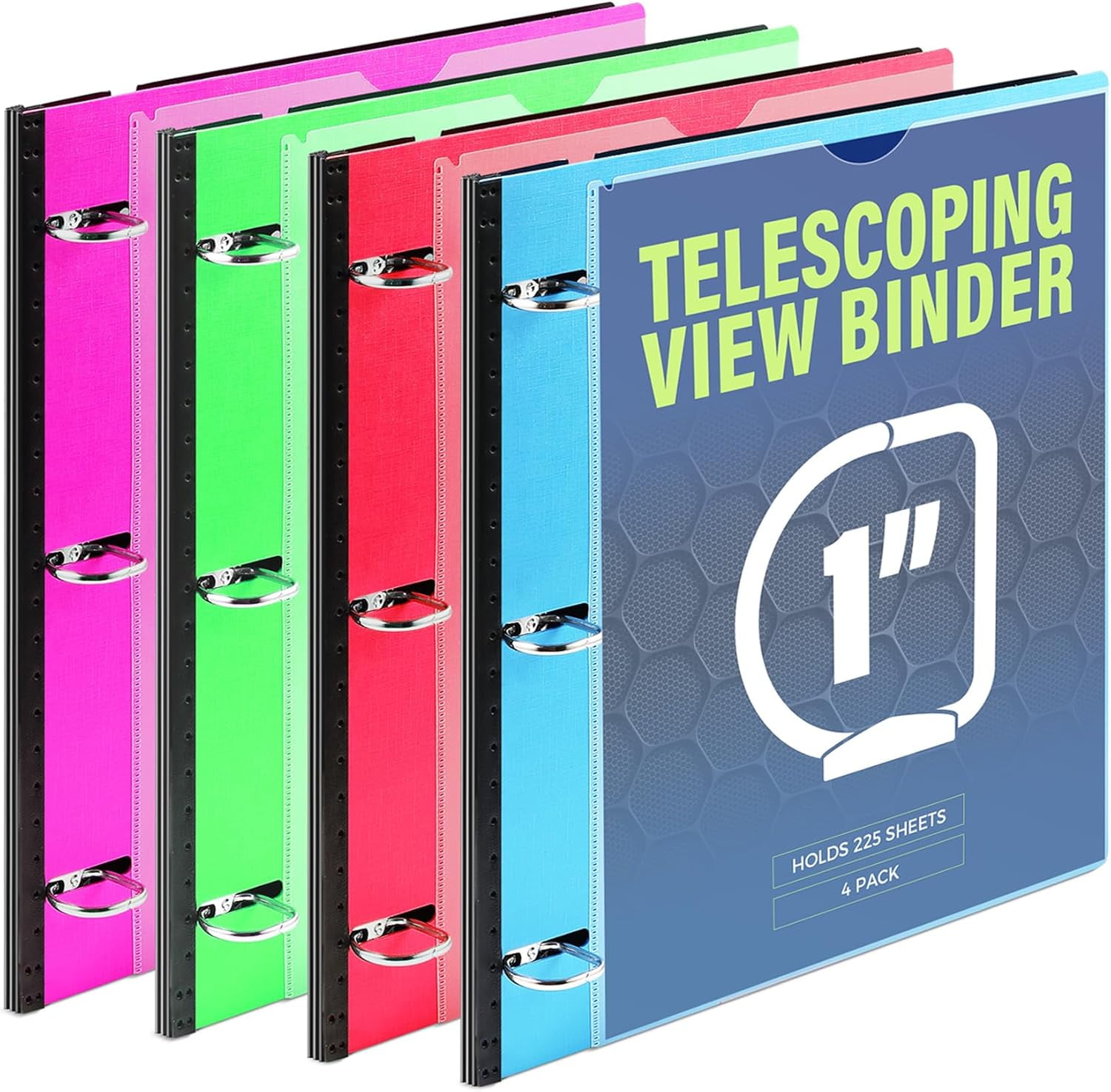 4-Pack Telescoping 3 Ring Binder 1 Inch, Expandable Flexible Binder ...
