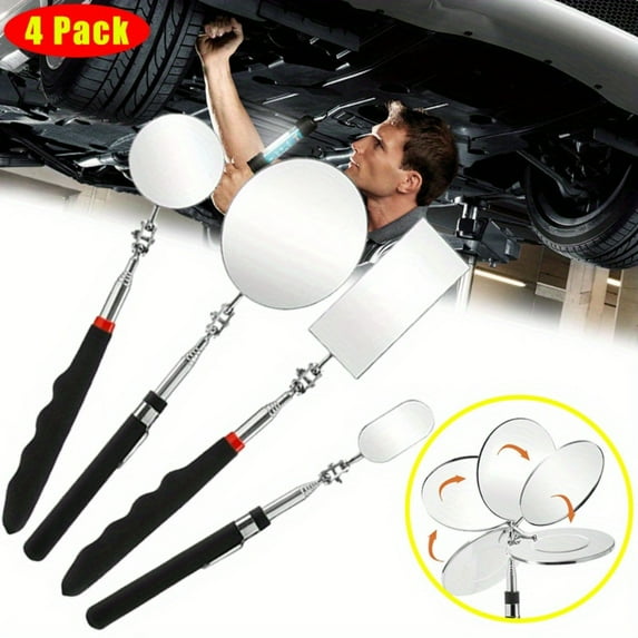 4-Pack Telescoping Inspection Mirror Set - Extendable 360° Swivel ...