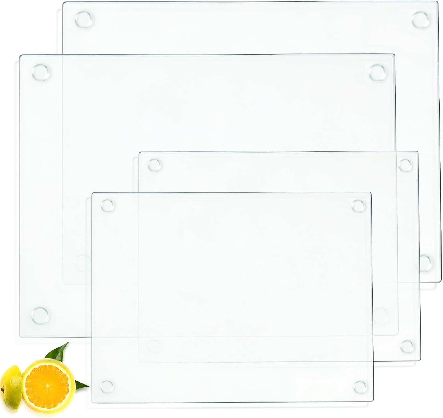 4 Pack Tempered Glass Cutting Board with Anti-Slip Pads, Rectangle ...