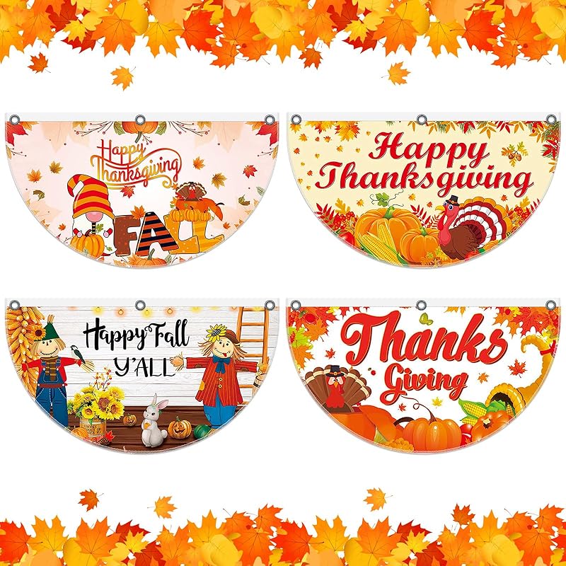4 Pack Thanksgiving Fan Flag Happy Fall Y'ALL Pumpkin Patch Bunting ...
