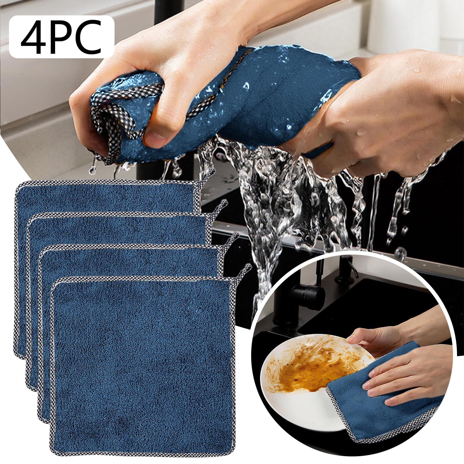 4 Pack Thickened Microfiber Kitchen Dish Cloths Super Absorbent ...