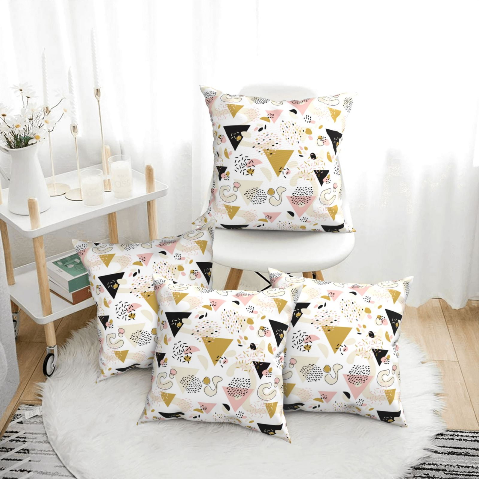 4 Pack Throw Pillow Covers - Geometric triangle Breathable Pillow Cases ...