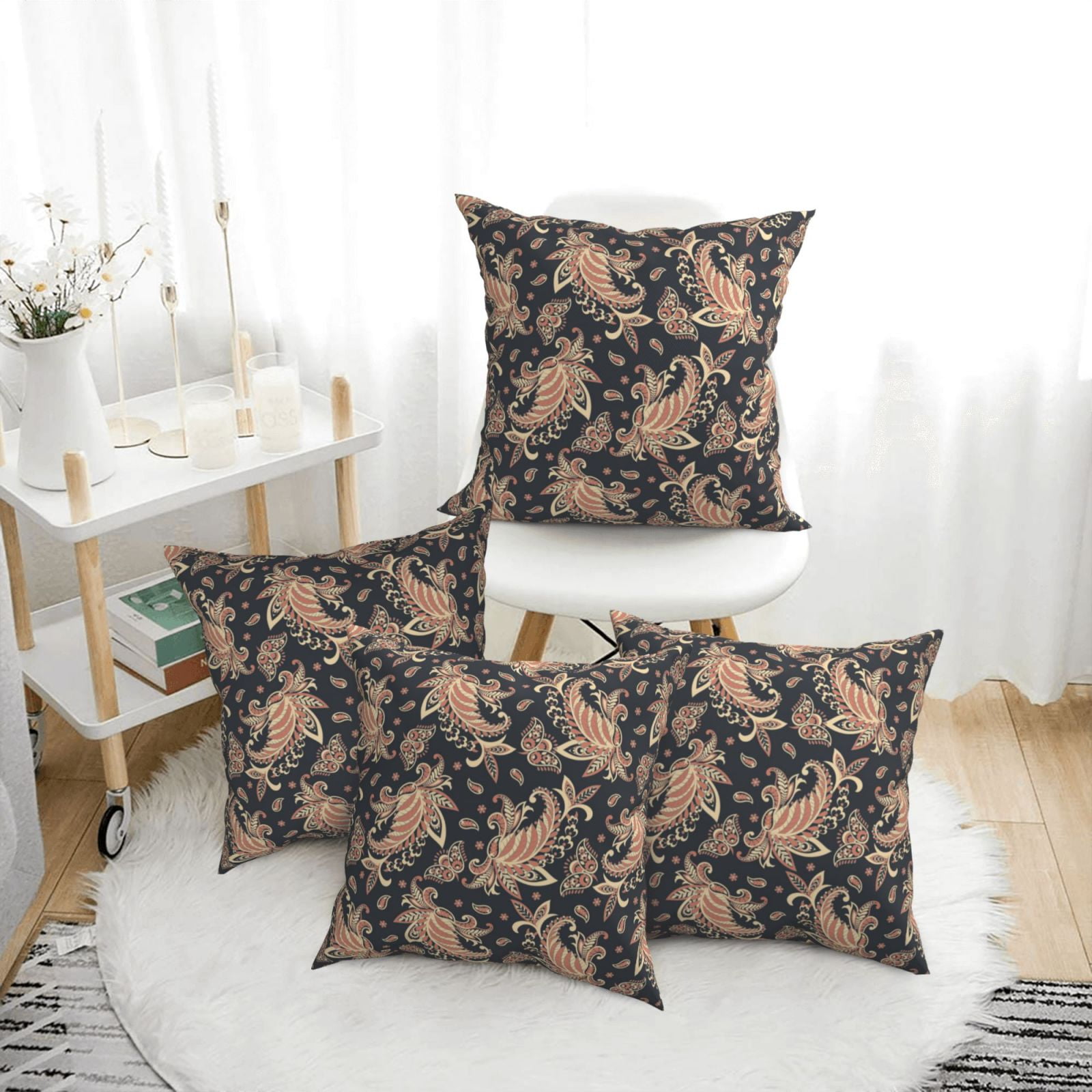 4 Pack Throw Pillow Covers - Paisley Print leaf Breathable Pillow Cases ...