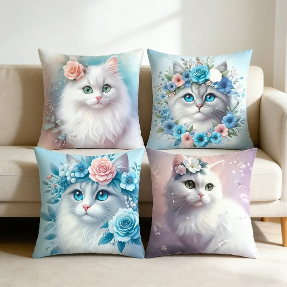 4 Pack Throw Pillowcases Set 18x18 Inch, Cat Patterns Pillow Covers ...