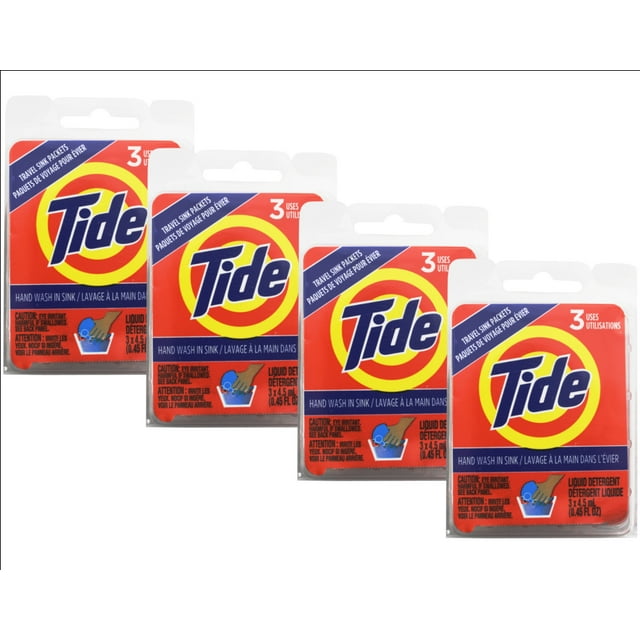 4 Pack - Tide Liquid Travel Sink Packets, (3 x 4.5 fl oz) 3-Count ...