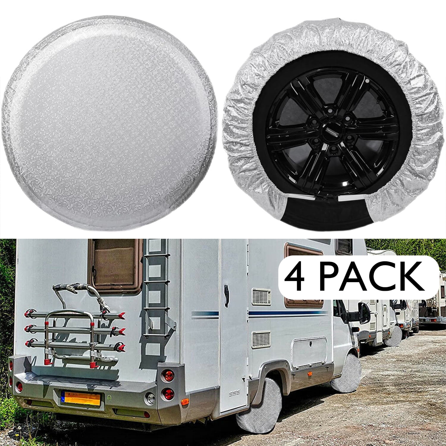 4 Pack Tire Covers, Waterproof Aluminum Film Wheel Cover Weatherproof ...