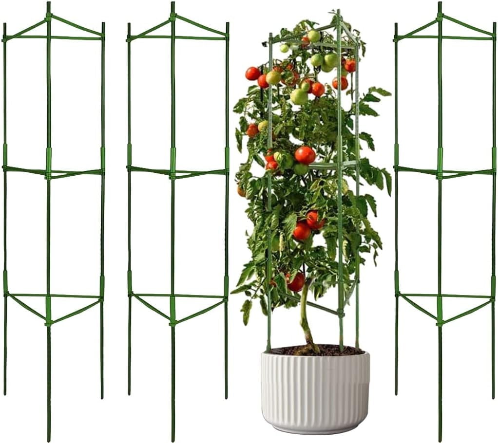 4 Pack Tomato Cage Plant Support Assembled -48inch Vegetable Trellis ...
