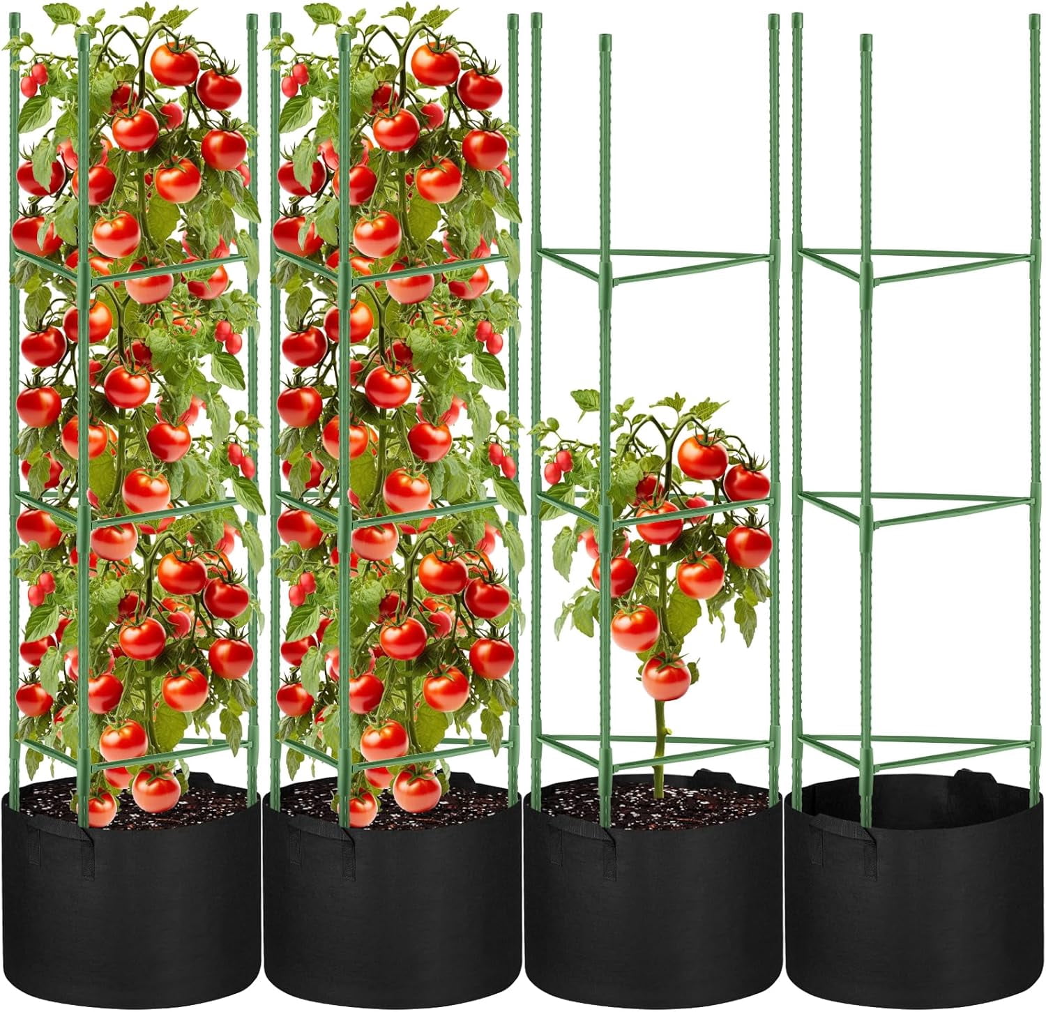 4 Pack Tomato Cages 55 x 12 Inch for Garden with 11 Gallon Round Grow ...