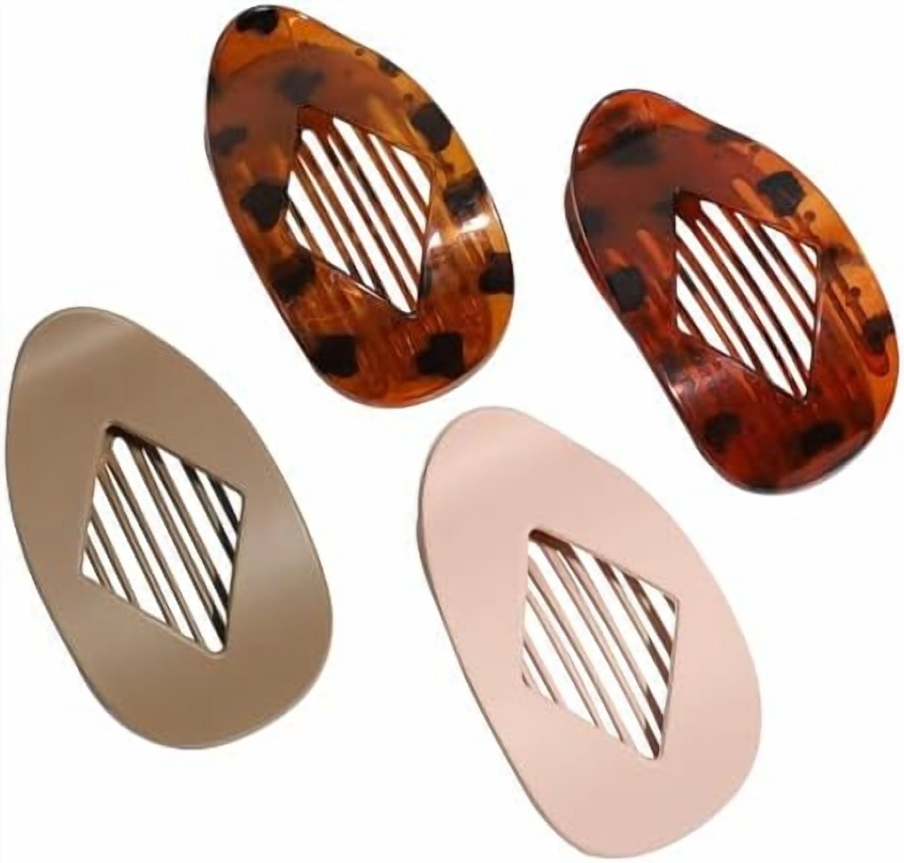 4 Pack Tortoise Shell Flat Clips - Round Lay Flat Barrettes - Hold for ...