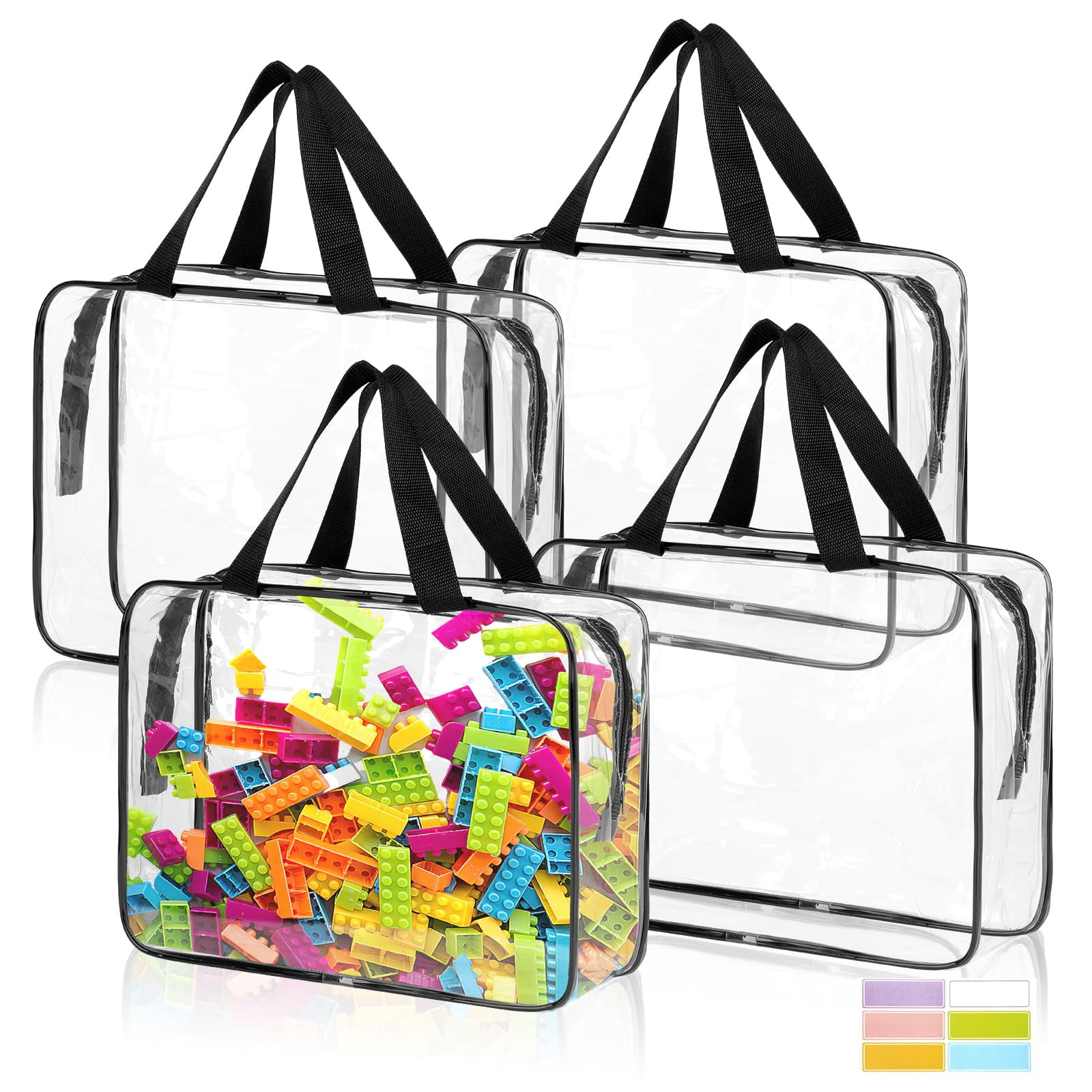 4 Pack Toy Storage Bags, Clear PVC Toy Organizer with Zipper, Large ...