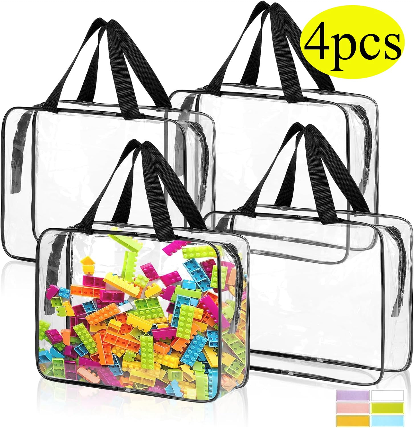 4 Pack Toy Storage Bags, Clear PVC Toy Organizer with Zipper, Large ...