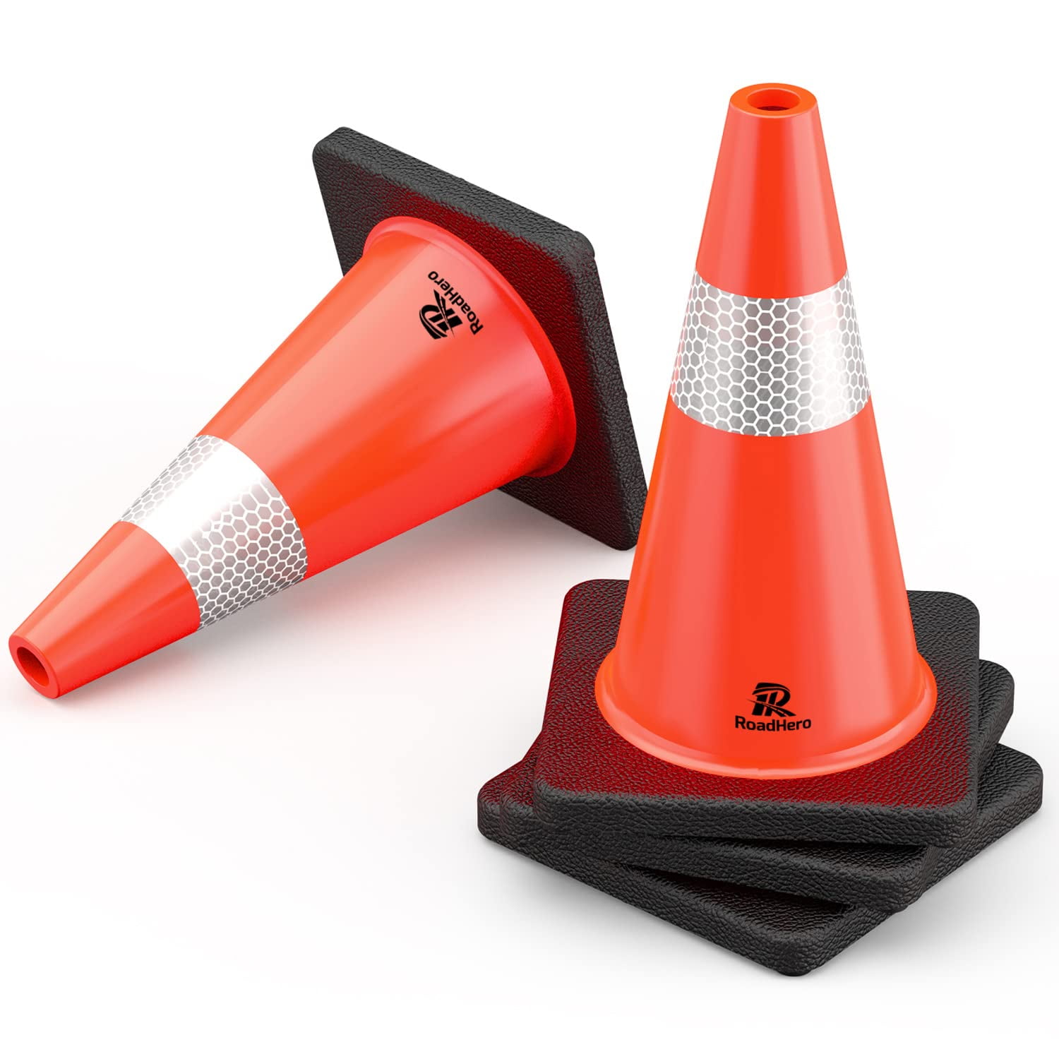 4 Pack Traffic Safety Cones 18 Inch with Black Weighted Base, Plastic ...