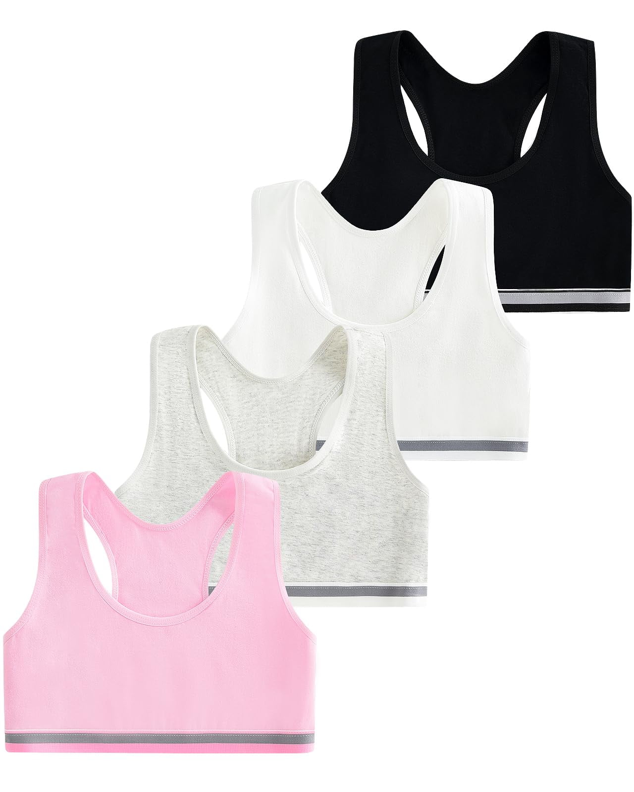 4 Pack Training Bras for Girls Seamless Adjustable Wireless Light ...