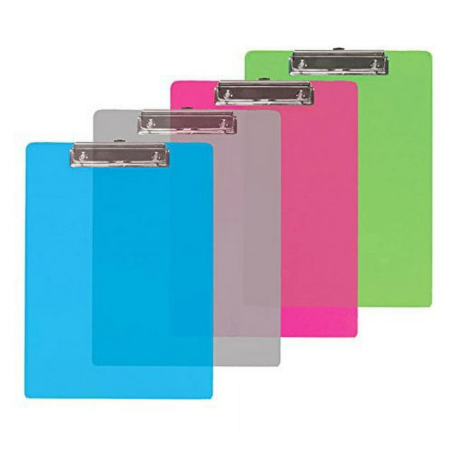 4 Pack Transparent Multi Color Low Profile Clipboard Set (Blue, Clear ...