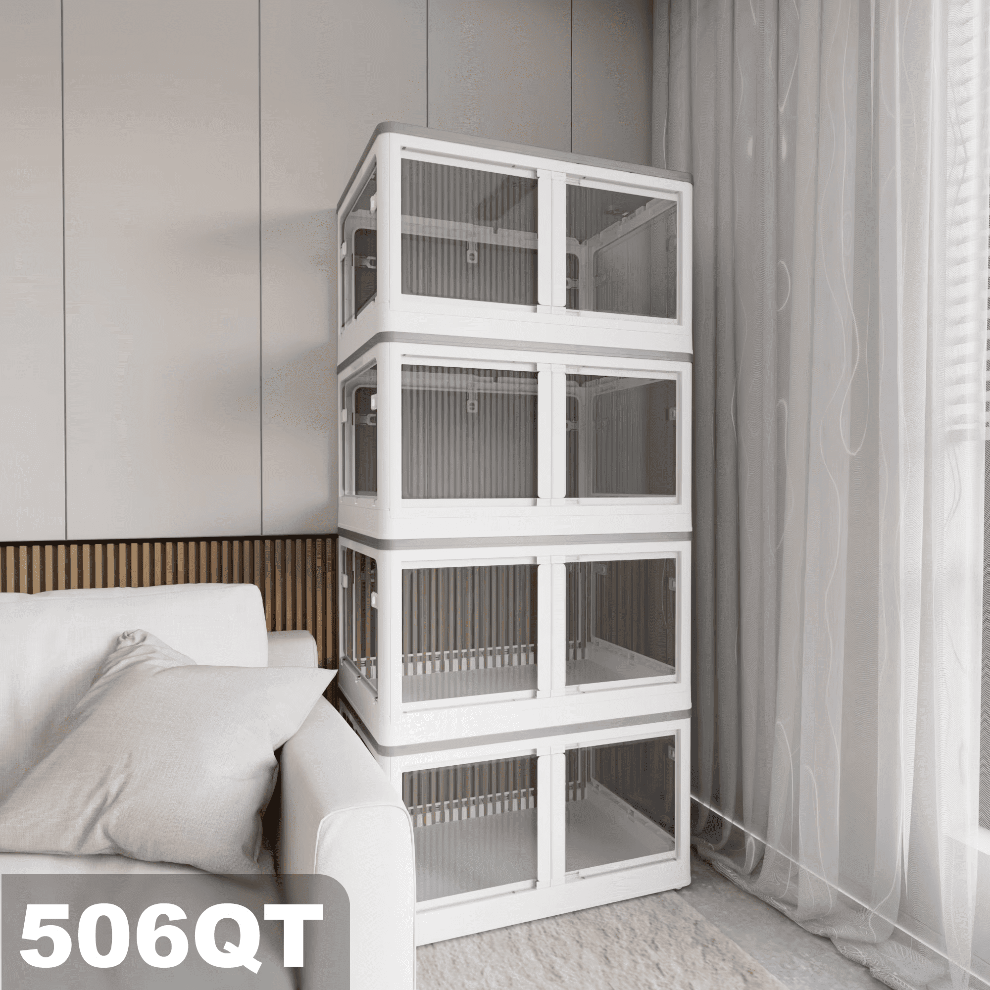 4-Pack Transparent Stackable Storage Bins with 5 Doors to Open with ...