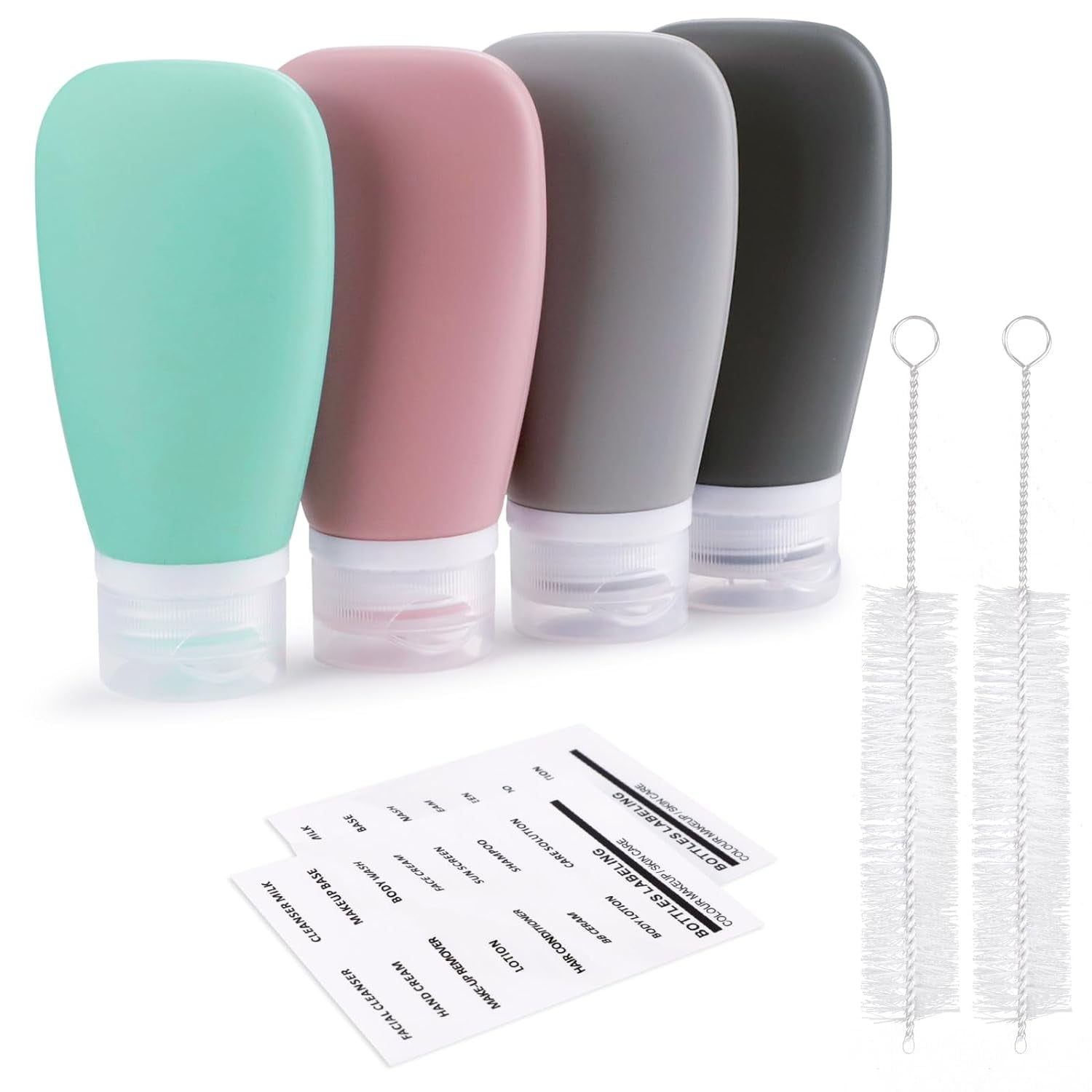 4 Pack Travel Bottles, 3oz Silicone Travel Size Containers, Refillable ...