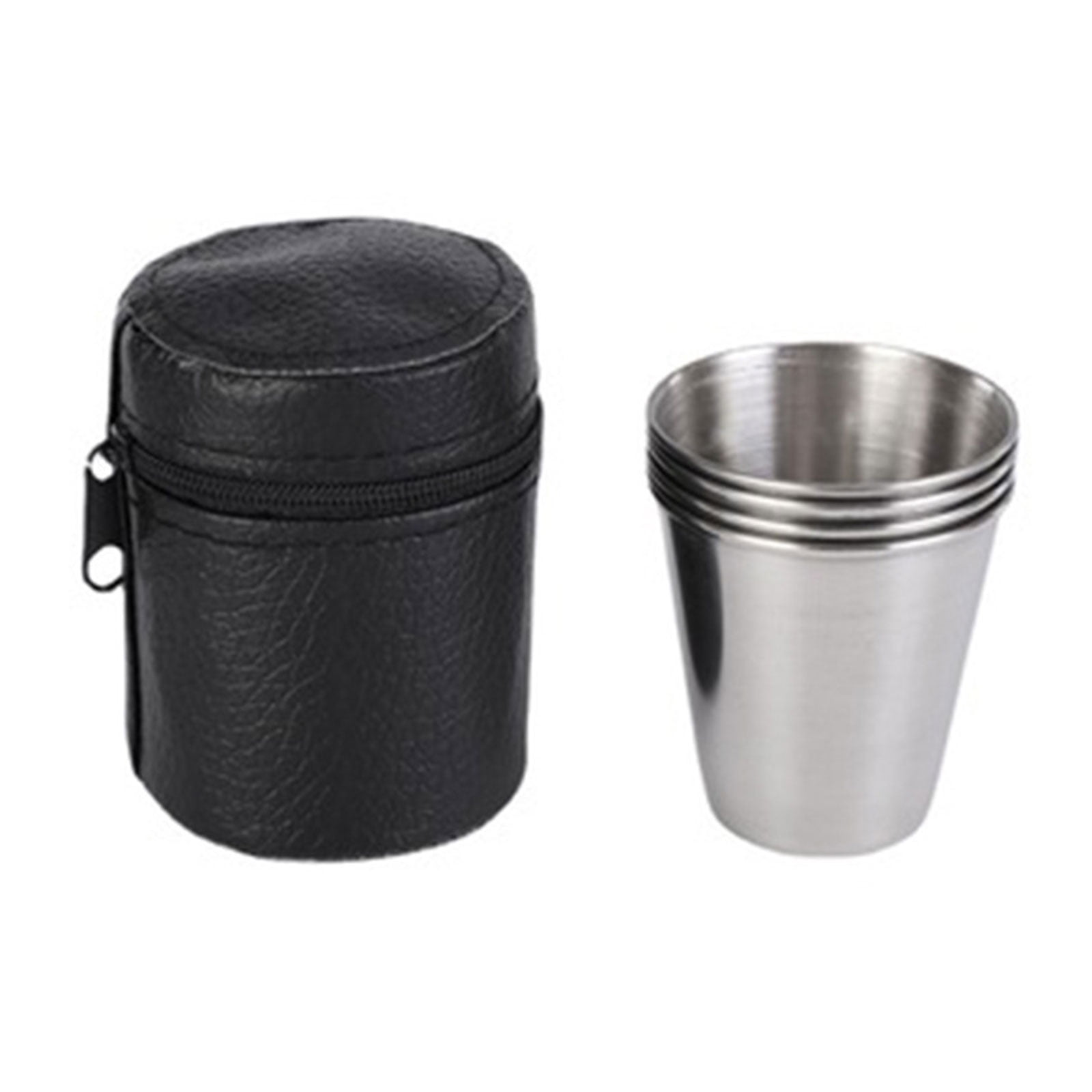 4 Pack Travel Friendly Cups Mugs with Leather Case Stainless Steel Wine ...
