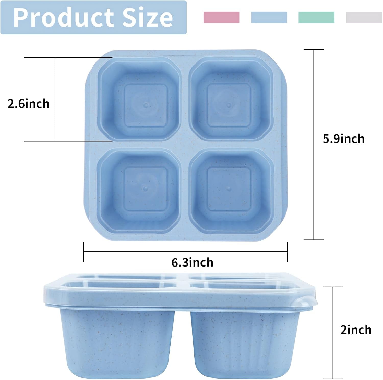 4 Pack Travel Snackle Box Container with Lid, 4 Compartment Snack Bento ...