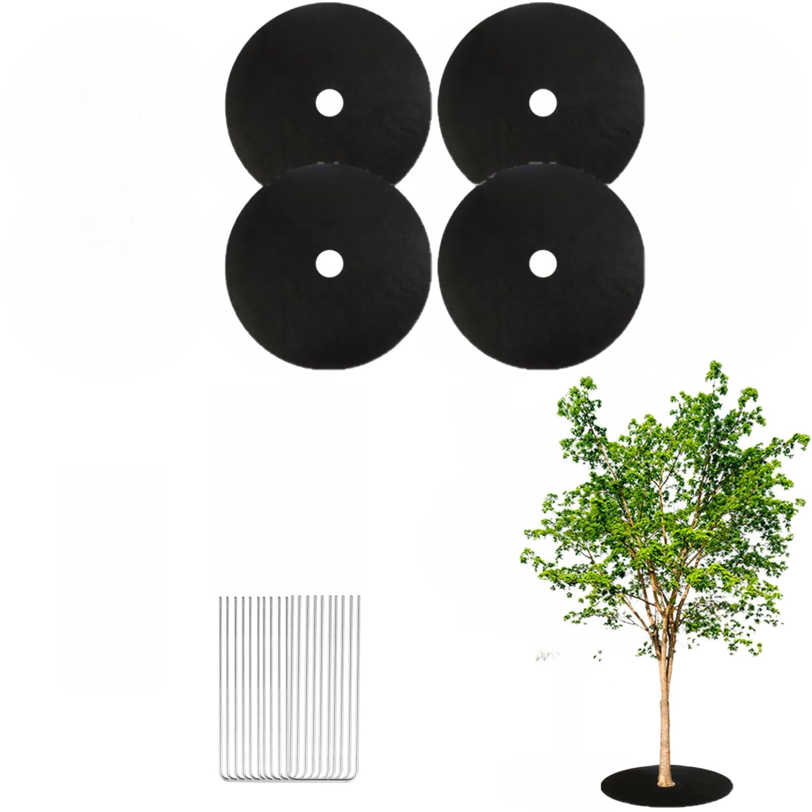4 Pack Tree Weed Barrier Mat, 24.4in Non-Woven Tree Mulch Ring Fabric ...