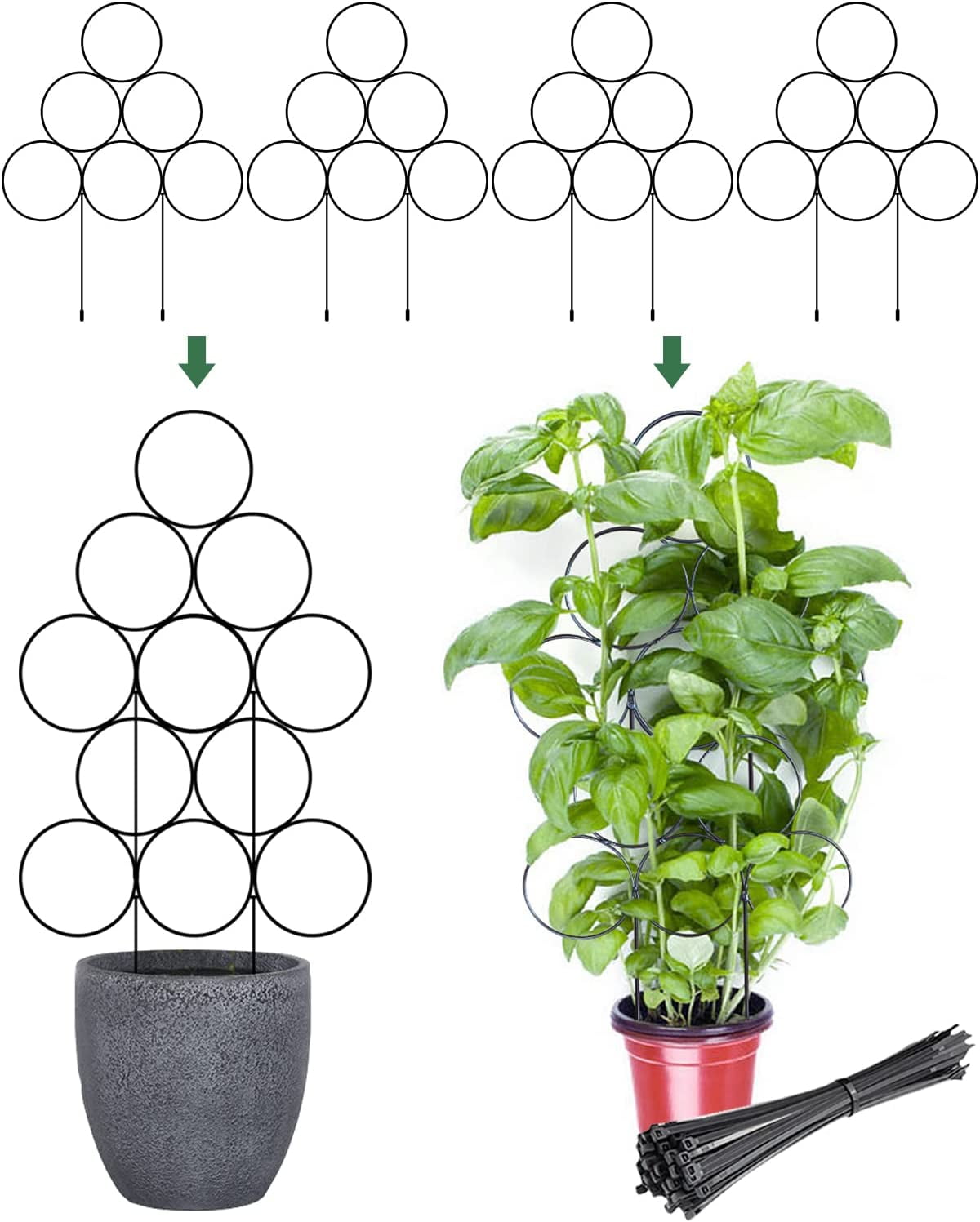 4 Pack Trellis for Climbing Plants Indoor Outdoor with Plant Ties, 15.7 ...