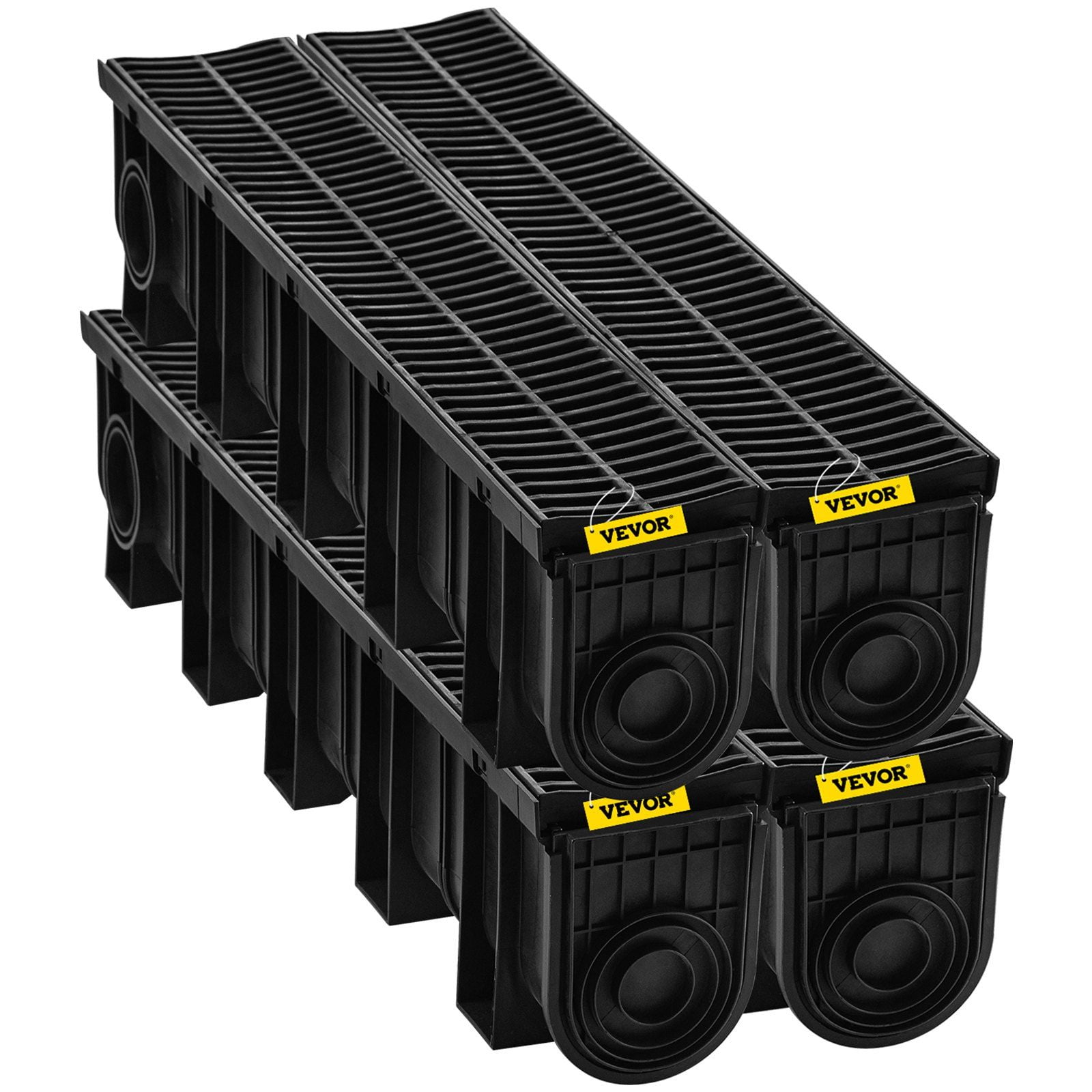 4-Pack Trench Drain System, 5.9"x7.5" HDPE Drainage Channel with ...
