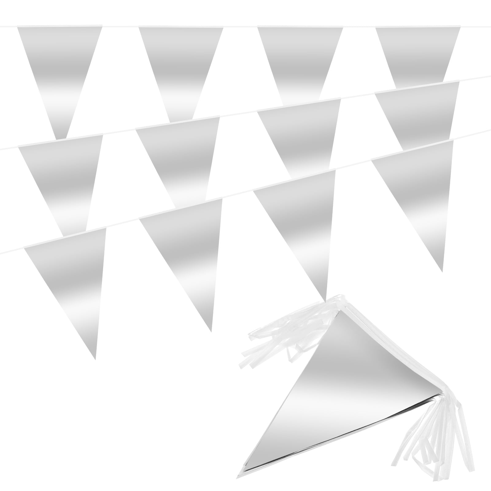 4-Pack Triangle Pennant Banner Flag Silver Metallic Fabric Bunting ...