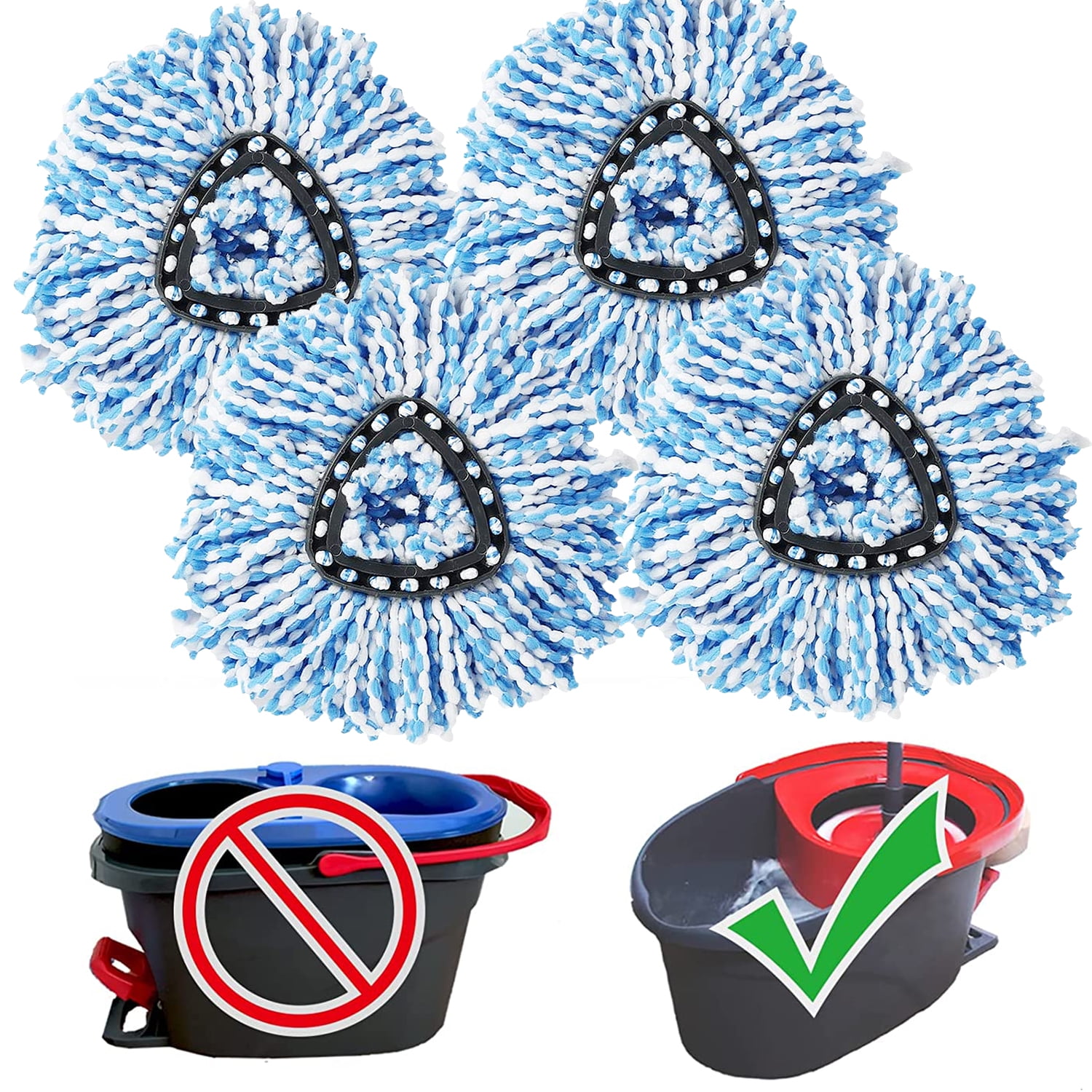 4 Pack Triangle Replacement Head for EasyWring Microfiber Refill,Blue ...